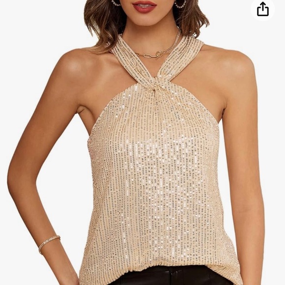 Grace Karin | Tops | Gold Sequin Halter Top | Poshmark
